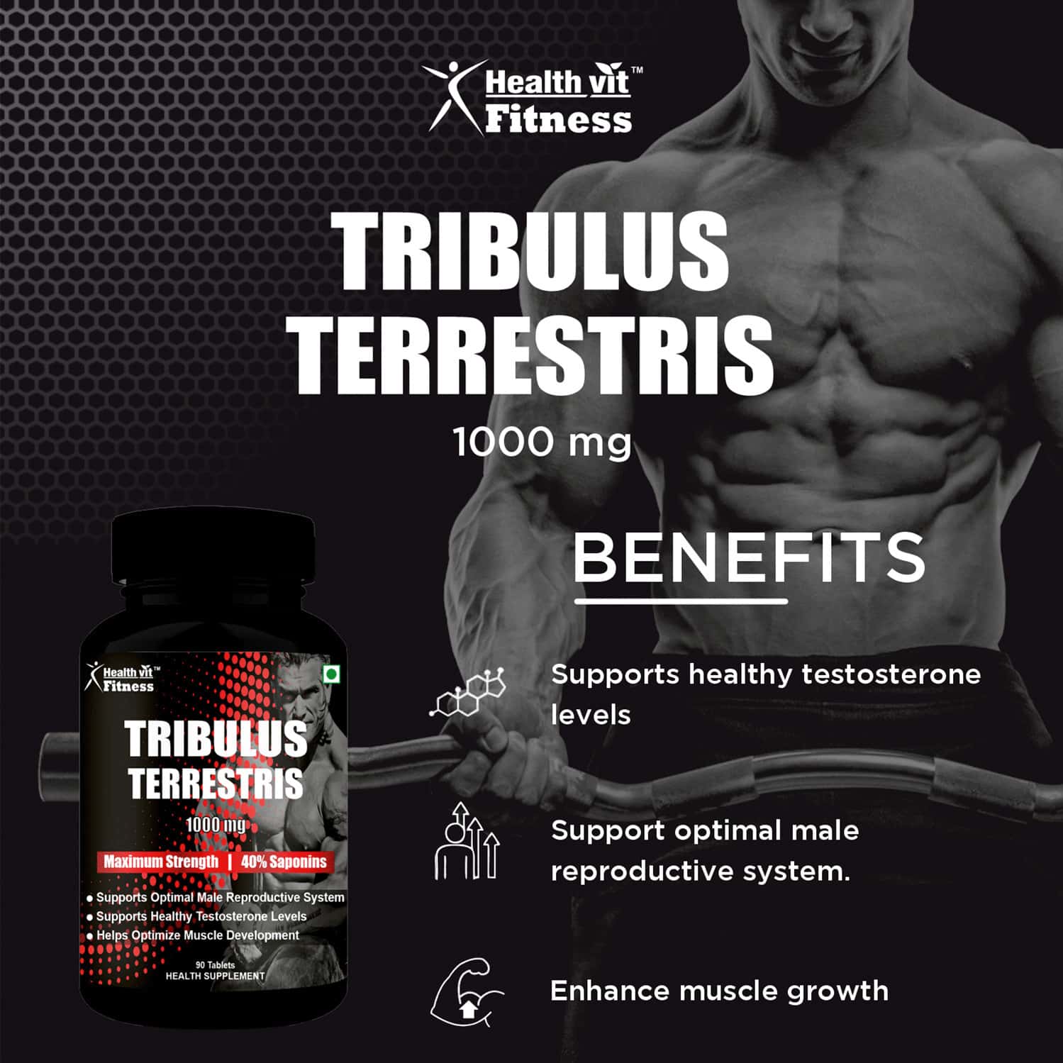 Buy HEALTHVIT FITNESS TRIBULUS TERRESTRIS 1000MG MAXIMUM STRENGTH 40% ...