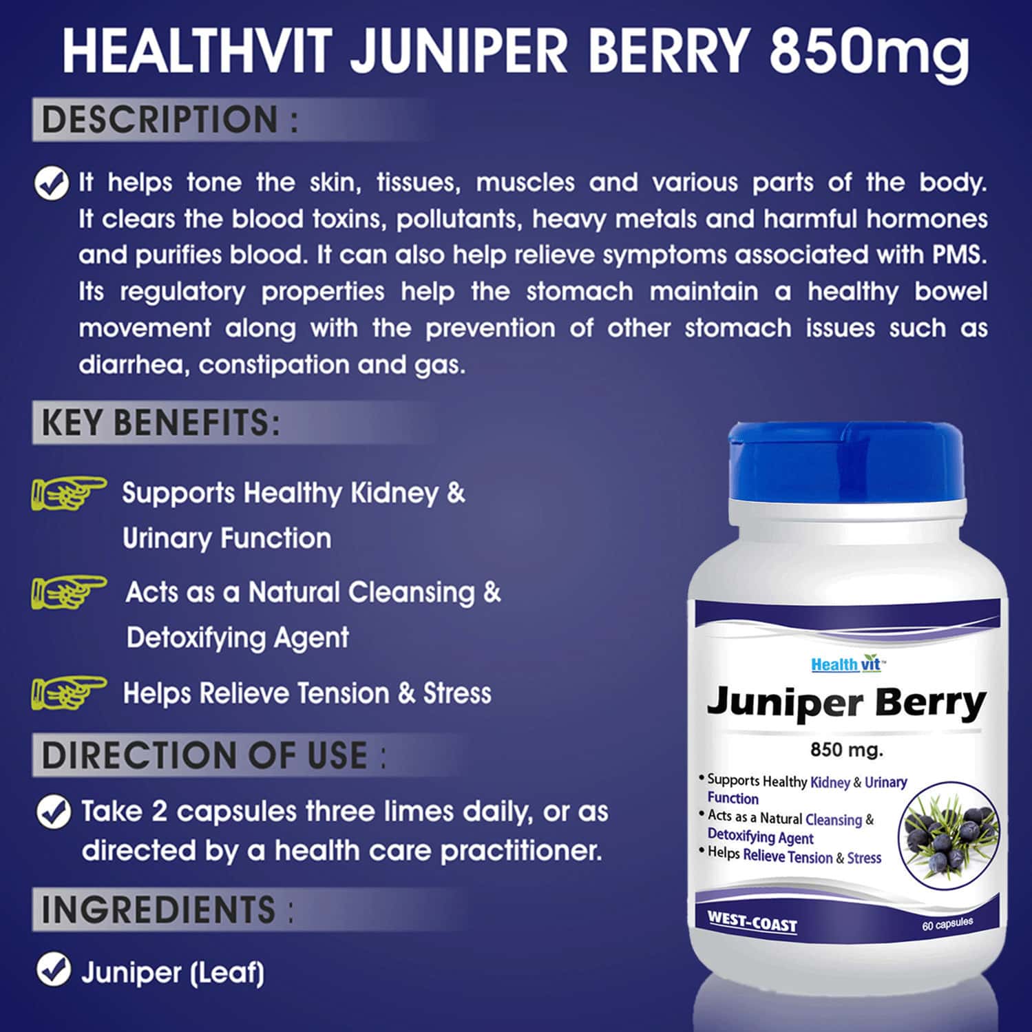 Buy HEALTHVIT JUNIPER BERRY 850 MG 60 CAPSULES Online & Get Upto 60% ...