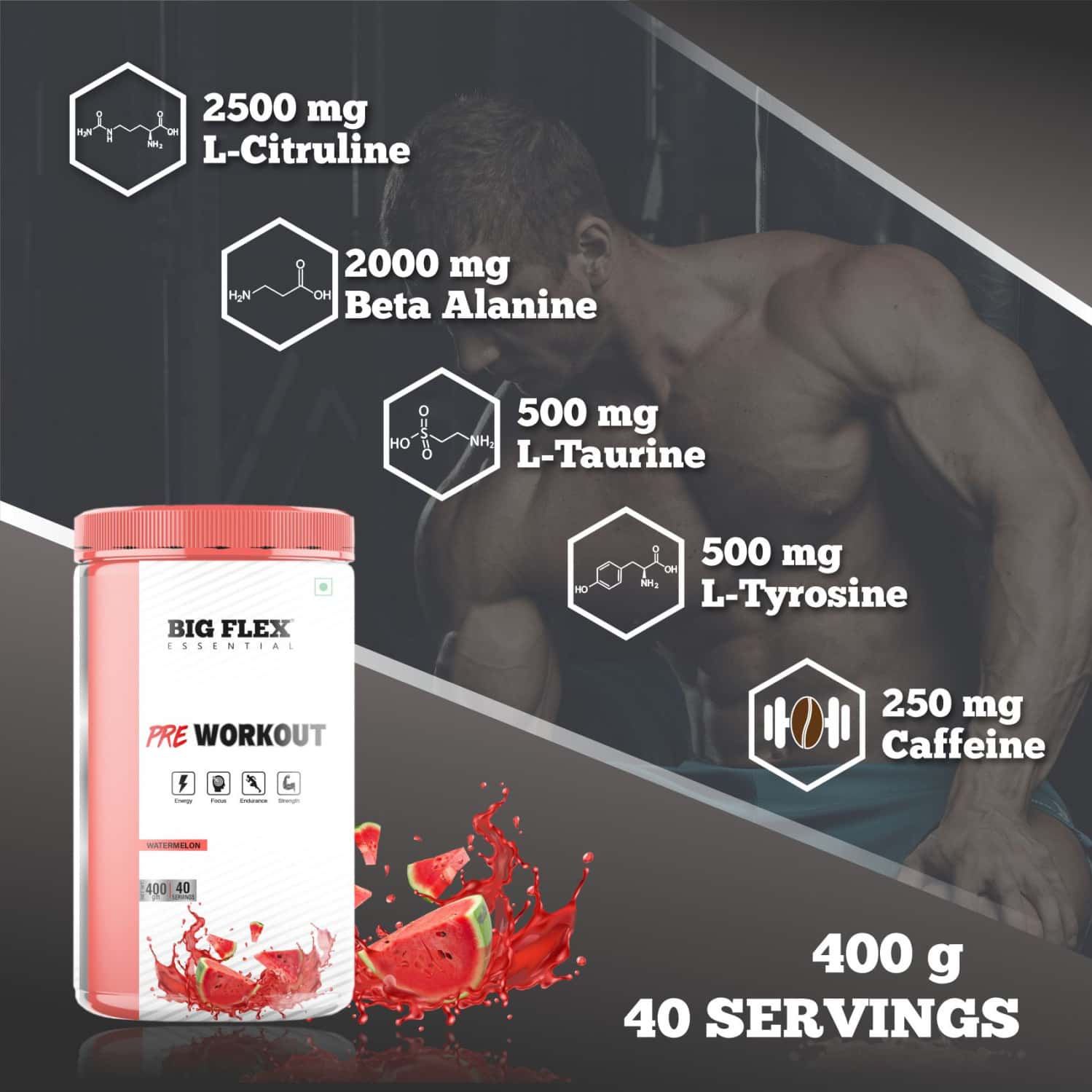 Buy BIGFLEX ESSENTIAL PRE - WORKOUT (WATERMELON) (400 GM) - JAR Online ...