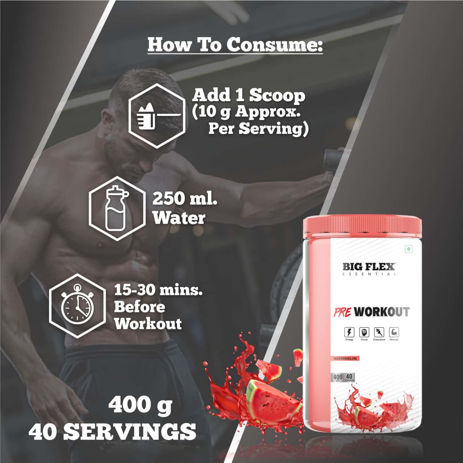 Buy BIGFLEX ESSENTIAL PRE - WORKOUT (WATERMELON) (400 GM) - JAR Online ...