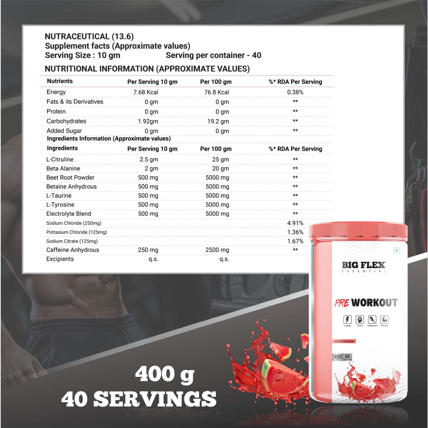 Buy BIGFLEX ESSENTIAL PRE - WORKOUT (WATERMELON) (400 GM) - JAR Online ...
