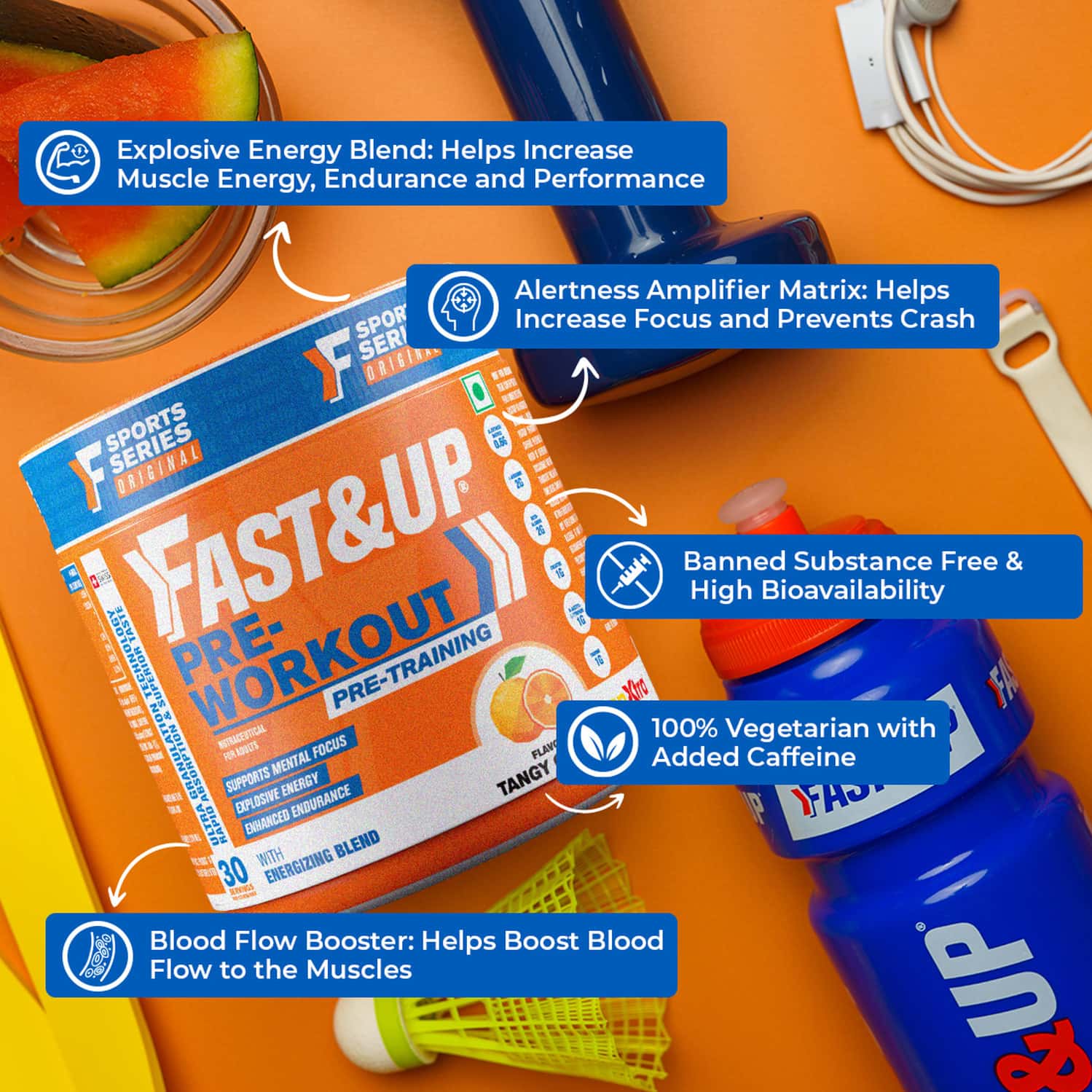Buy FAST&UP PRE-WORKOUT SUPPLEMENT (30 SERVINGS, ORANGE FLAVOUR) | PRE ...