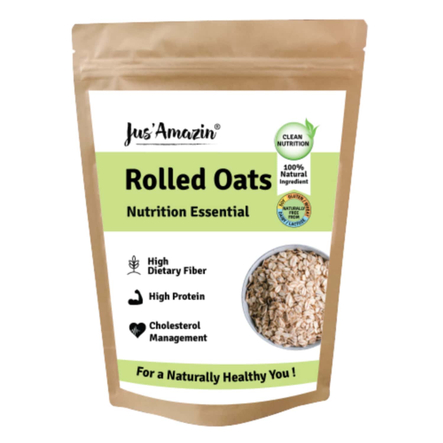 Buy JUS AMAZIN ROLLED OATS (1KG) CLEAN NUTRITION HIGH PROTEIN ...