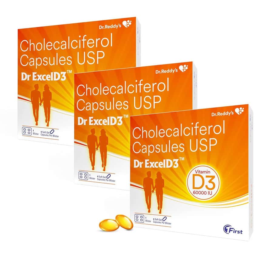 Buy DR. EXCELD3 BY DR. REDDYS VITAMIN D3 60000 IU 4 CAPSULES X PACK OF ...