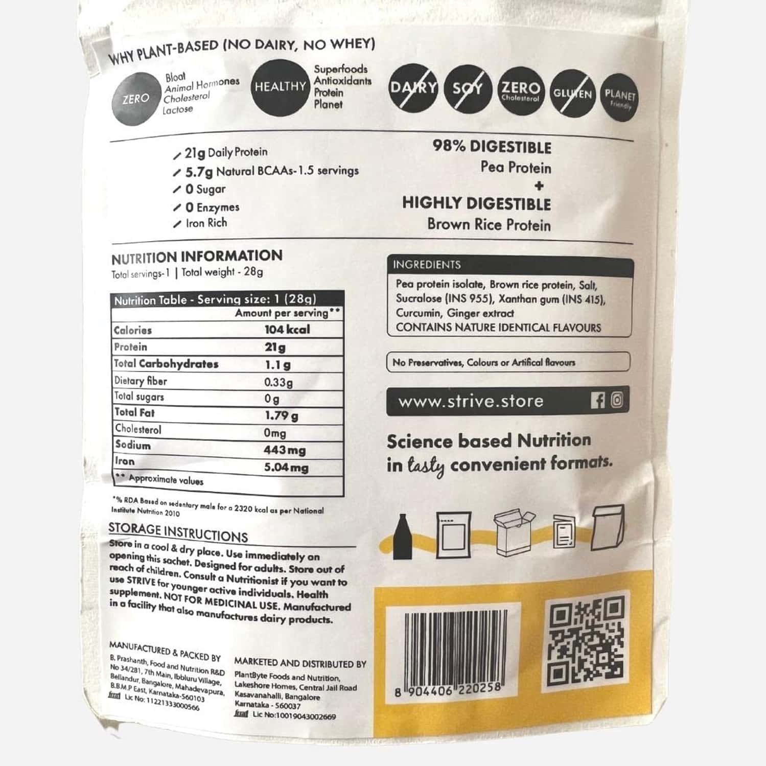 Buy STRIVE VEGAN COMPLETE PROTEIN POWDER|HALDI AND GINGER FLAVOR 21GM ...