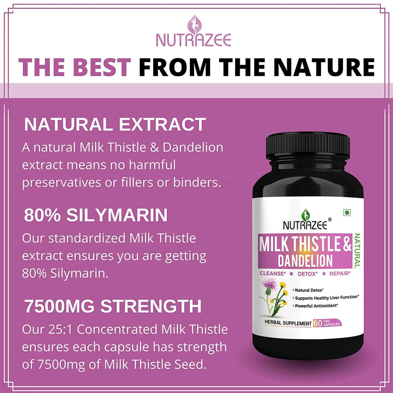 Buy NUTRAZEE MILK THISTLE EXTRACT (80% SILYMARIN) WITH DANDELION, 60 ...