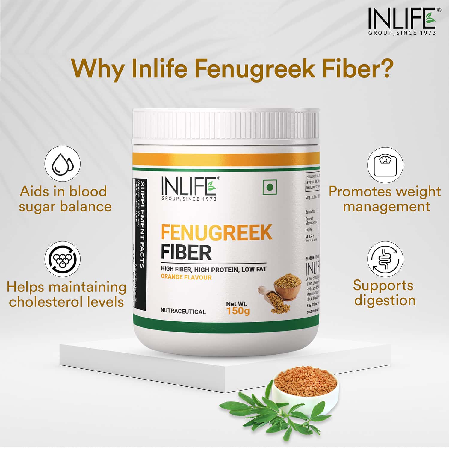 Buy INLIFE FENUGREEK FIBRE POWDER FROM FENUGREEK SEED EXTRACT, 150G ...