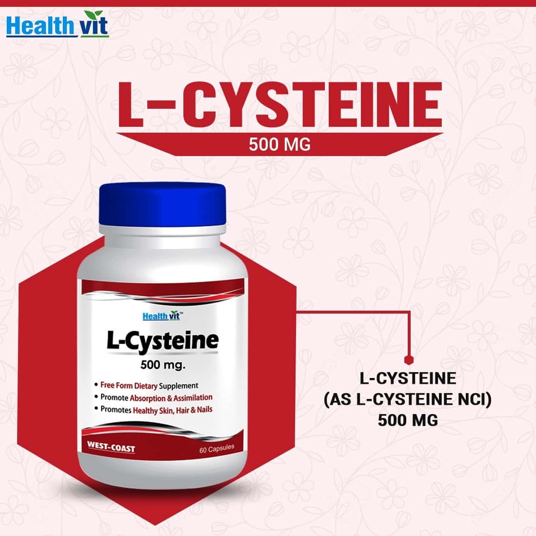 Buy HEALTHVIT L-CYSTEINE - 500 MG -60 CAPSULES Online & Get Upto 60% ...