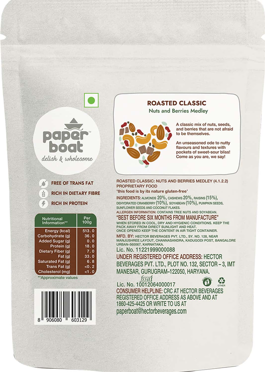 Buy PAPER BOAT ROASTED CLASSIC - NUTS & BERRIES MEDLEY 100G Online ...