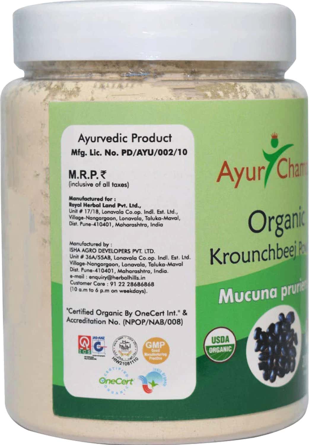 Buy AYUR CHAMP PACK OF 4 -ORGANIC KROUNCHBEEJ POWDER MUCUNA PRURIENS ...