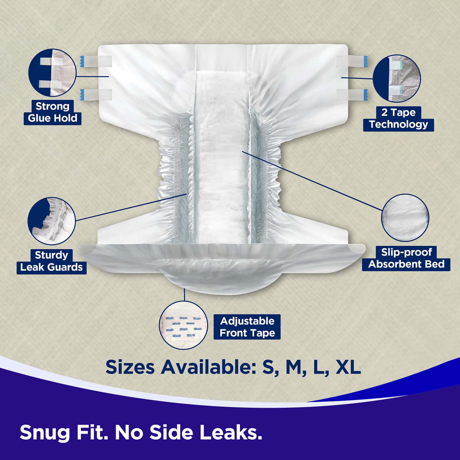 Buy FRIENDS EASY ADULT DIAPERS TAPE STYLE HIGH ABSORBENCY CORE 10 COUNT ...