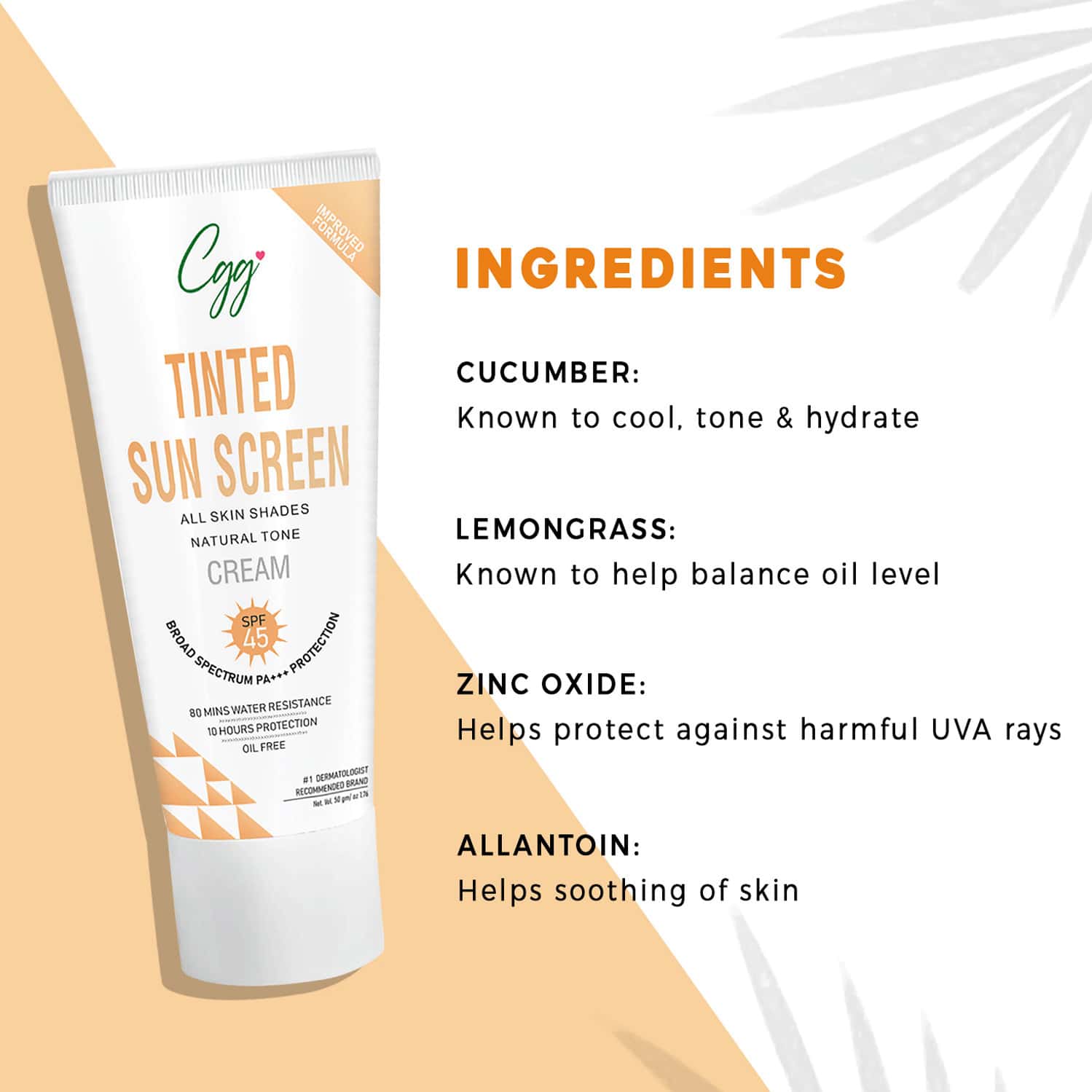 Buy CGG COSMETICS TINTED SUNSCREEN CREAM SPF 45 BROAD SPECTRUM PA ...