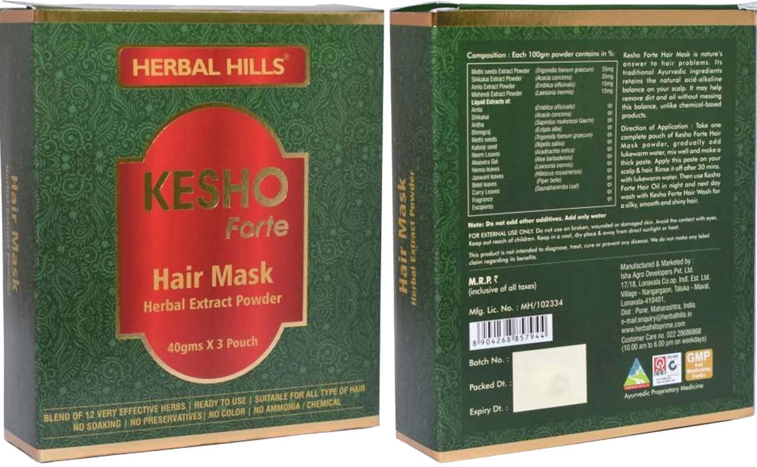 Buy HERBAL HILLS KESHO FORTE AYURVEDIC HAIR MASK POWDER 120 GMS (40 GM ...