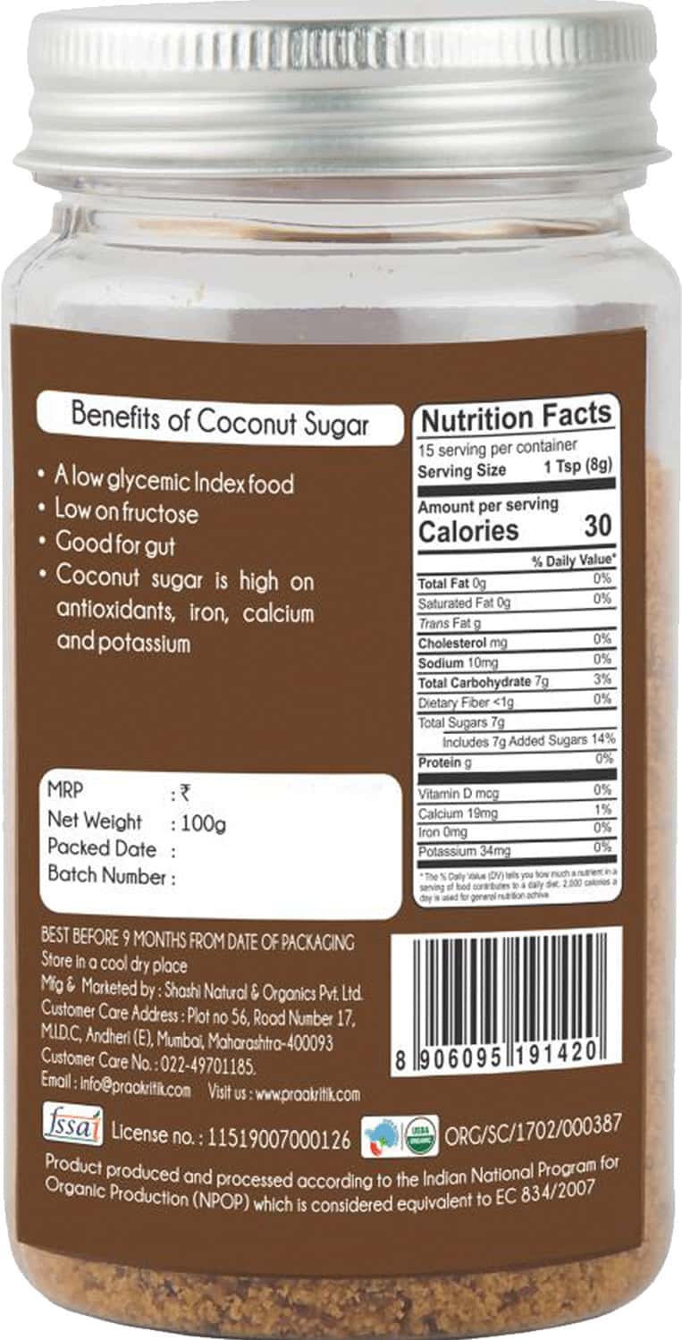 Buy PRAAKRITIK ORGANIC COCONUT SUGAR 100 G Online & Get Upto 60% OFF at PharmEasy