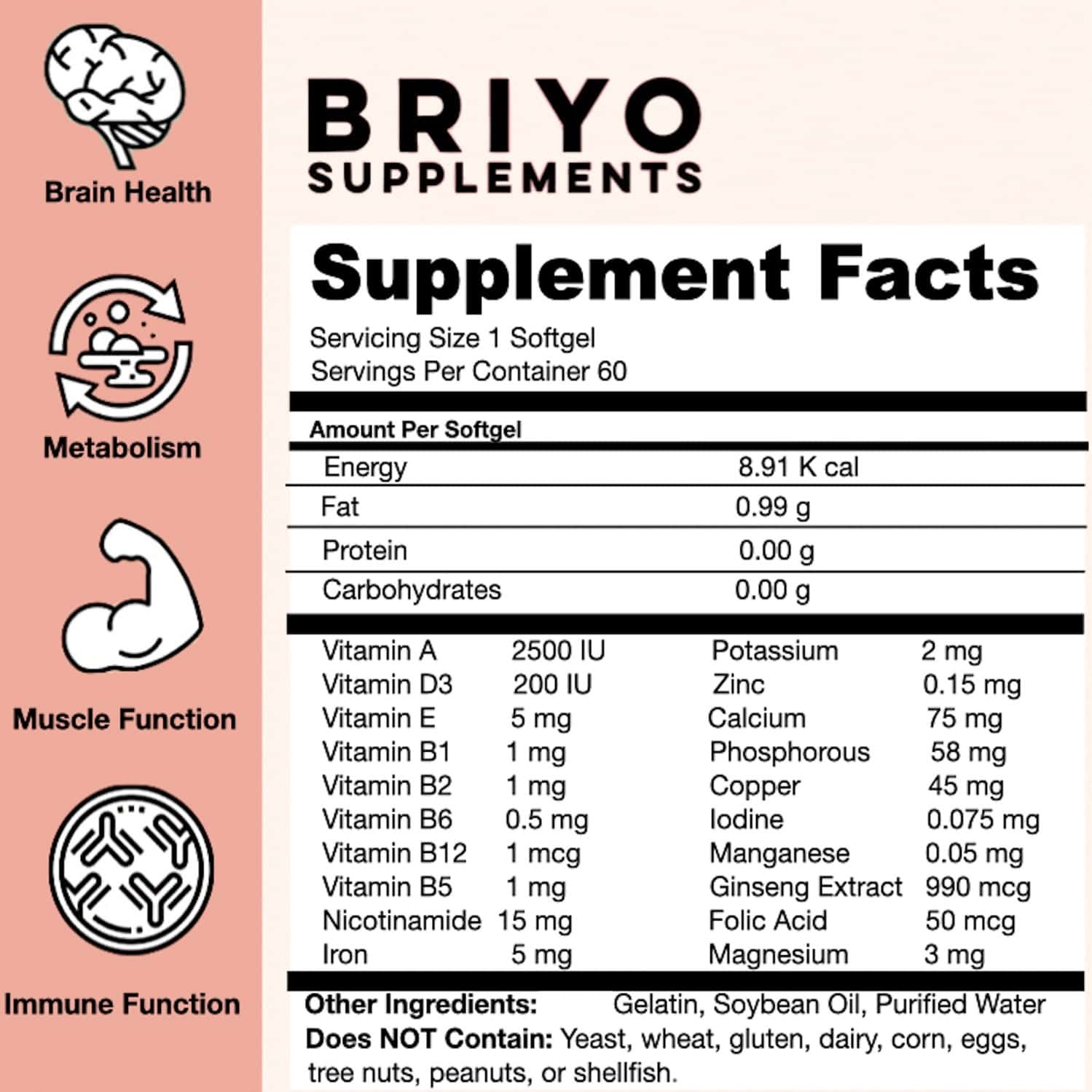 Buy BRIYO SUPPLEMENTS- DAILY MULTIVITAMINS & MINERALS + GINSENG - 1X(60 ...