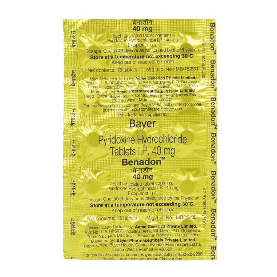 Buy BENADON VITAMIN B6 40MG STRIP OF 10 TABLETS Online & Get Upto 60% ...