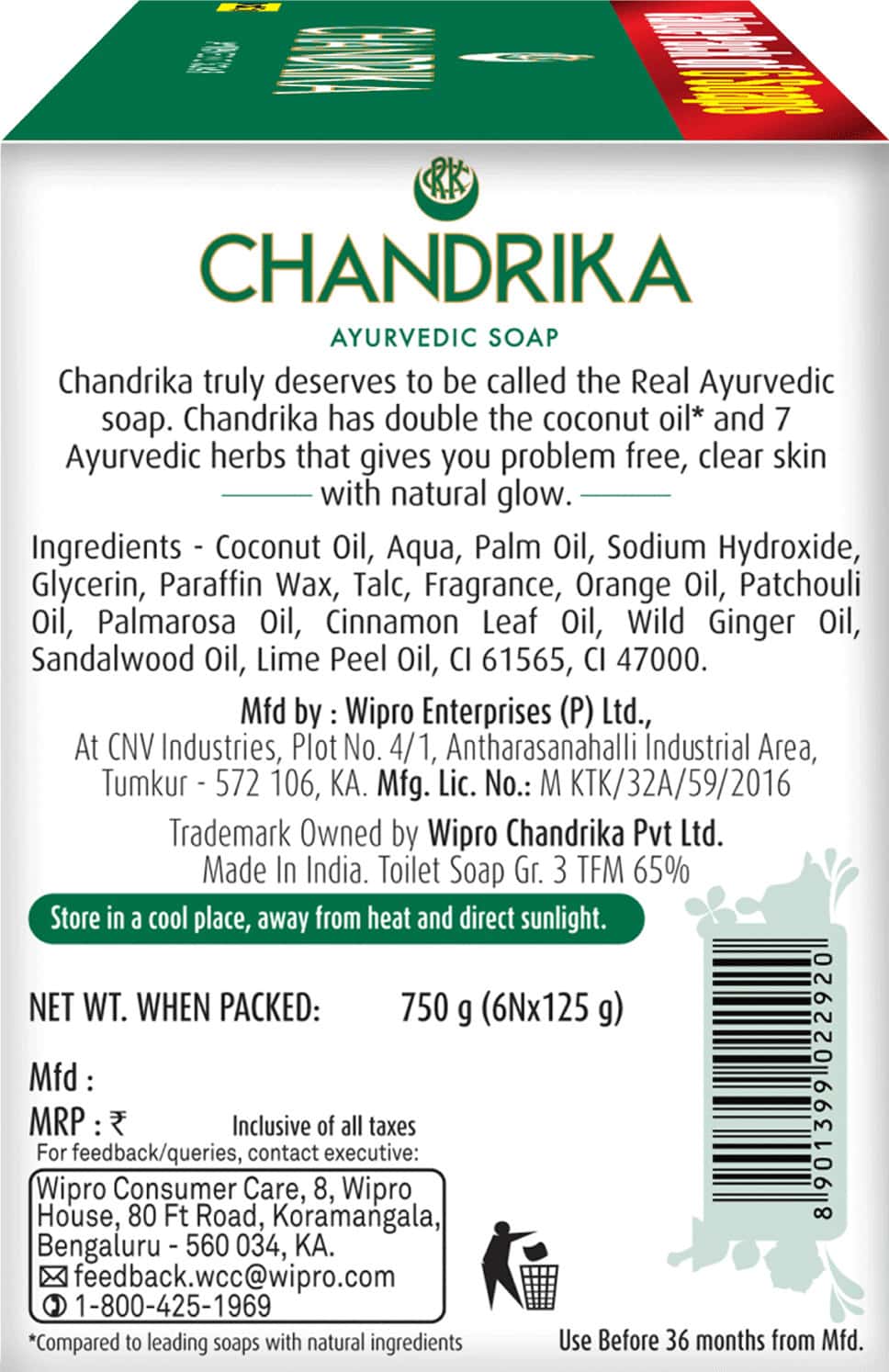 Buy CHANDRIKA AYURVEDIC HANDMADE SOAP, 125G (PACK OF 6) Online & Get ...