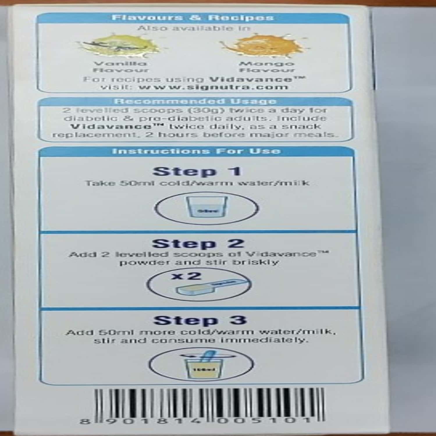 Buy VIDAVANCE NUTRITION FOR DIABETES CHOCOLATE FLAVOUR POWDER - 400G ...