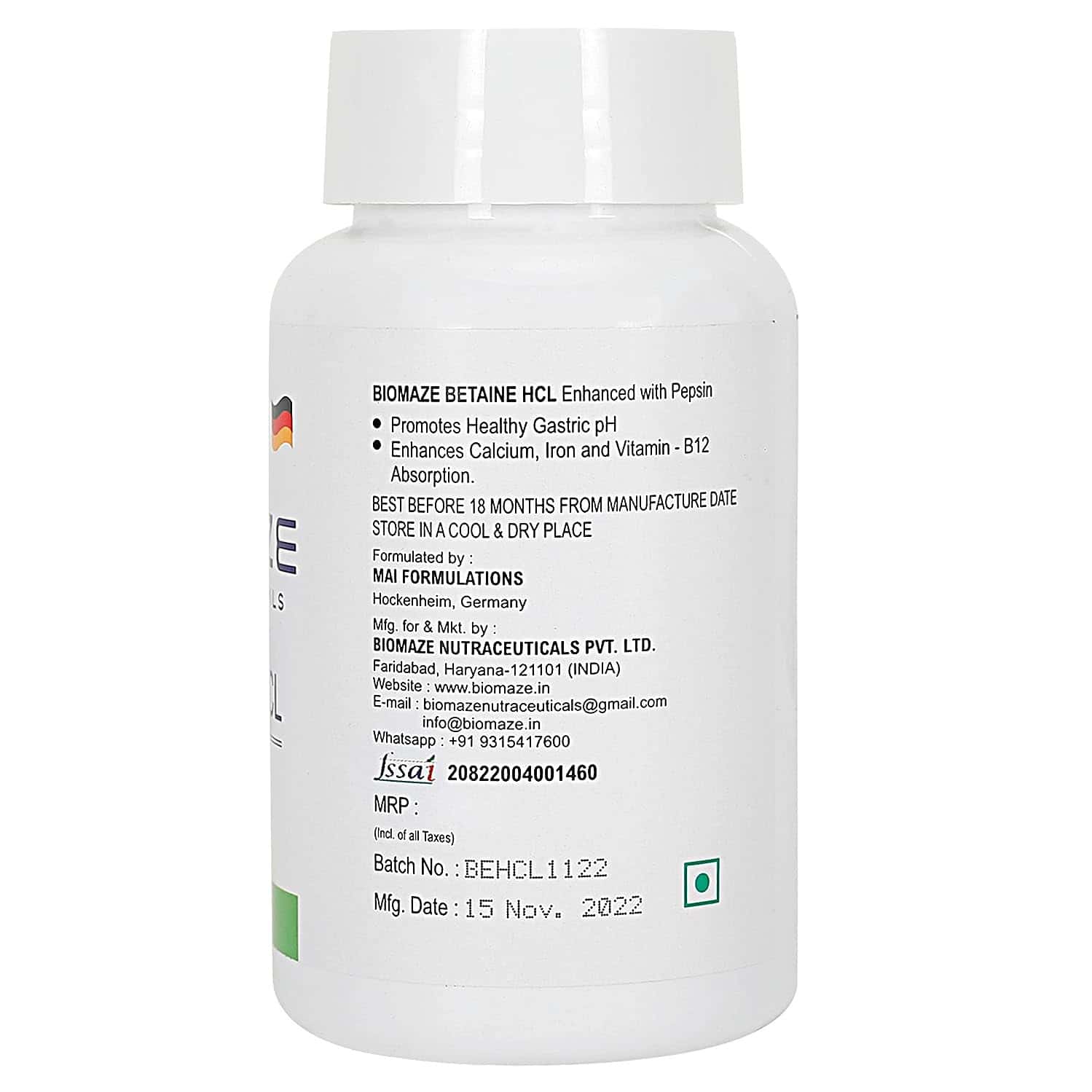 Buy BIOMAZE NUTRACEUTICALS BETAINE HCI - SUPPLEMENT FREE - 90 CAPSULES ...