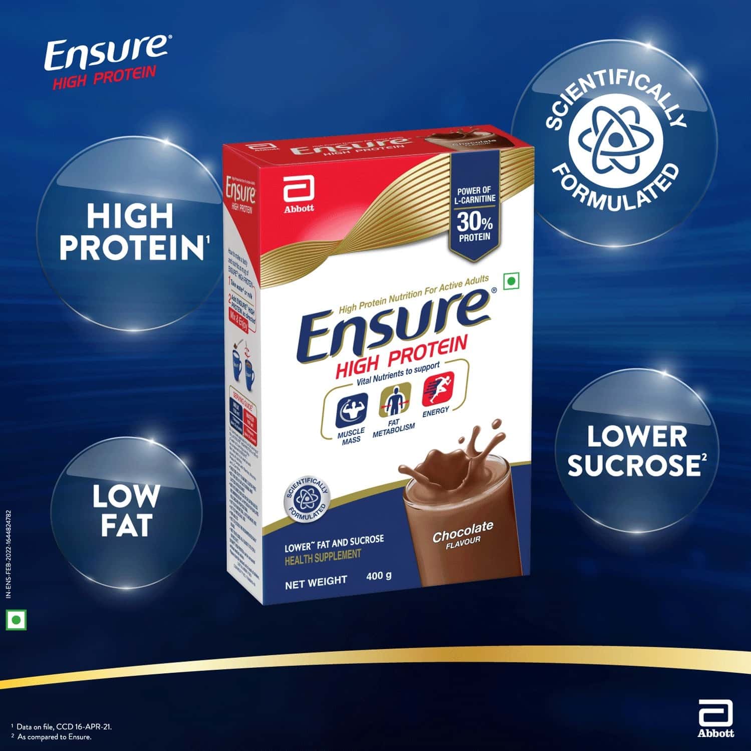 Buy ENSURE HIGH PROTEIN NUTRITION FOR ACTIVE ADULTS (CHOCOLATE FLAVOUR ...