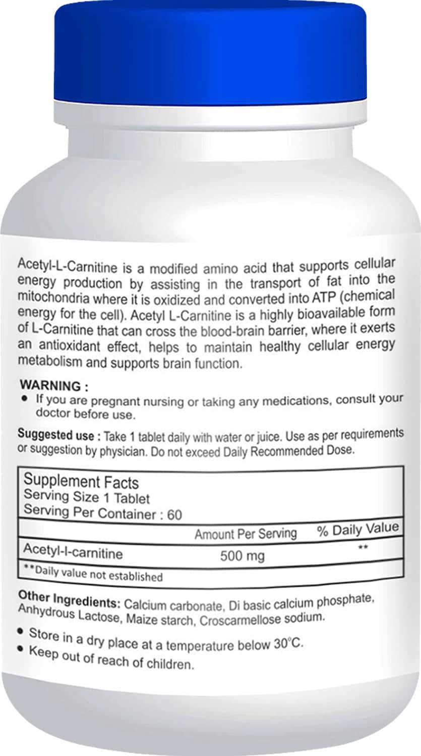 Buy HEALTHVIT ACETYL L CARNITINE (ALCAR) 500MG - 60 CAPSULES Online ...