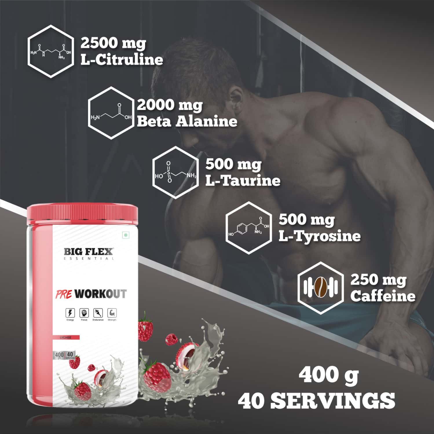 Buy BIGFLEX ESSENTIAL PRE - WORKOUT (LYCHEE) (400GM) - JAR Online & Get ...