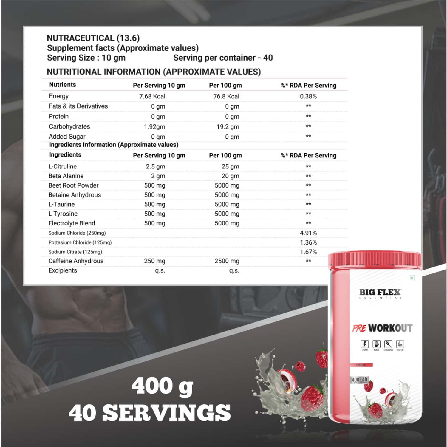 Buy BIGFLEX ESSENTIAL PRE - WORKOUT (LYCHEE) (400GM) - JAR Online & Get ...