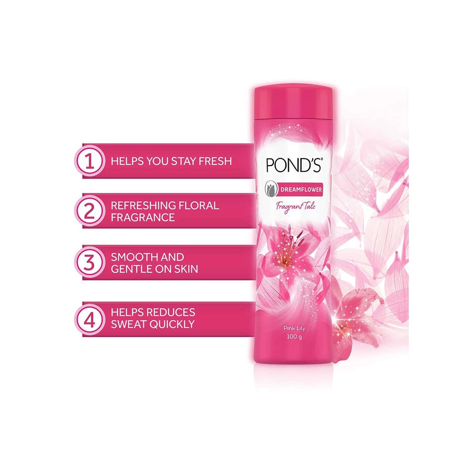 Buy POND'S DREAMFLOWER FRAGRANT TALCUM POWDER, PINK LILY- 200 G Online ...