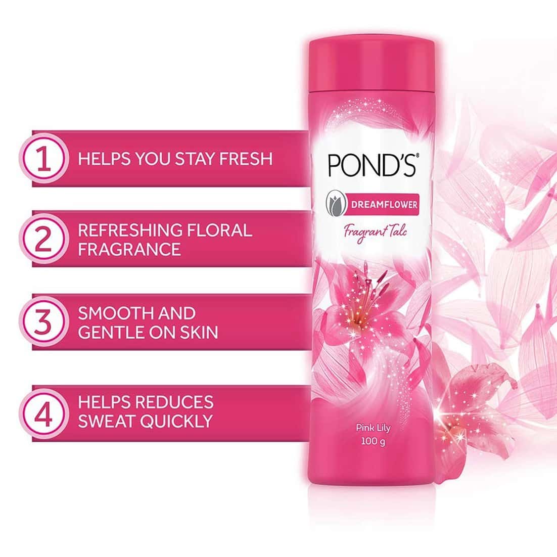 Buy POND'S DREAMFLOWER FRAGRANT TALCUM POWDER PINK LILY- 200 G Online ...