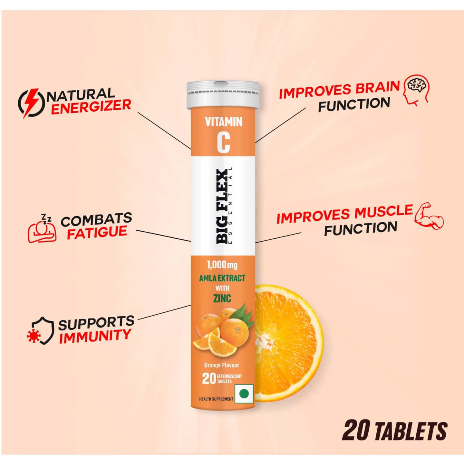 Buy BIGFLEX VITAMIN-C 1000MG NATURAL AMLA EXTRACT + 10MG ZINC|PACK OF 4 ...