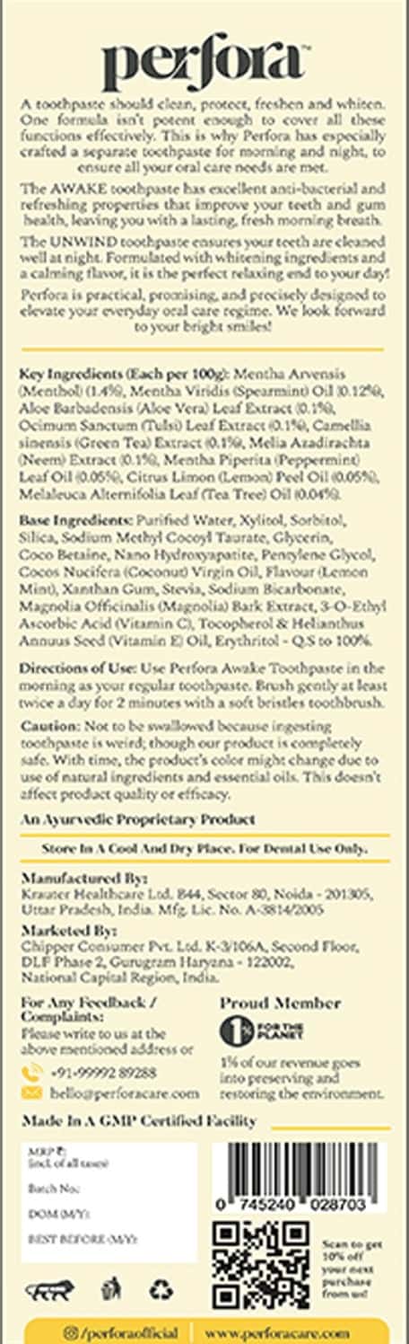 Buy PERFORA AWAKE TOOTHPASTE - LEMON MINT Online & Get Upto 60% OFF at ...