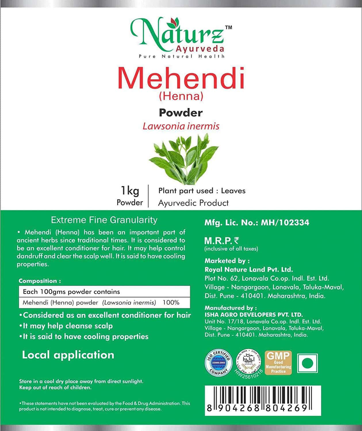 Buy NATURZ AYURVEDA MEHANDI POWDER - 1 KG Online & Get Upto 60% OFF at ...