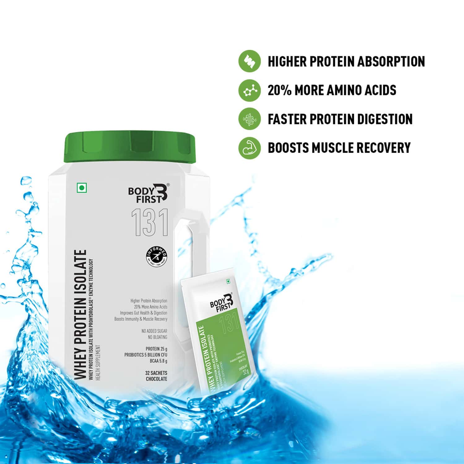 Buy BODYFIRST WHEY PROTEIN ISOLATE, 32 SACHETS, CHOCOLATE Online & Get ...