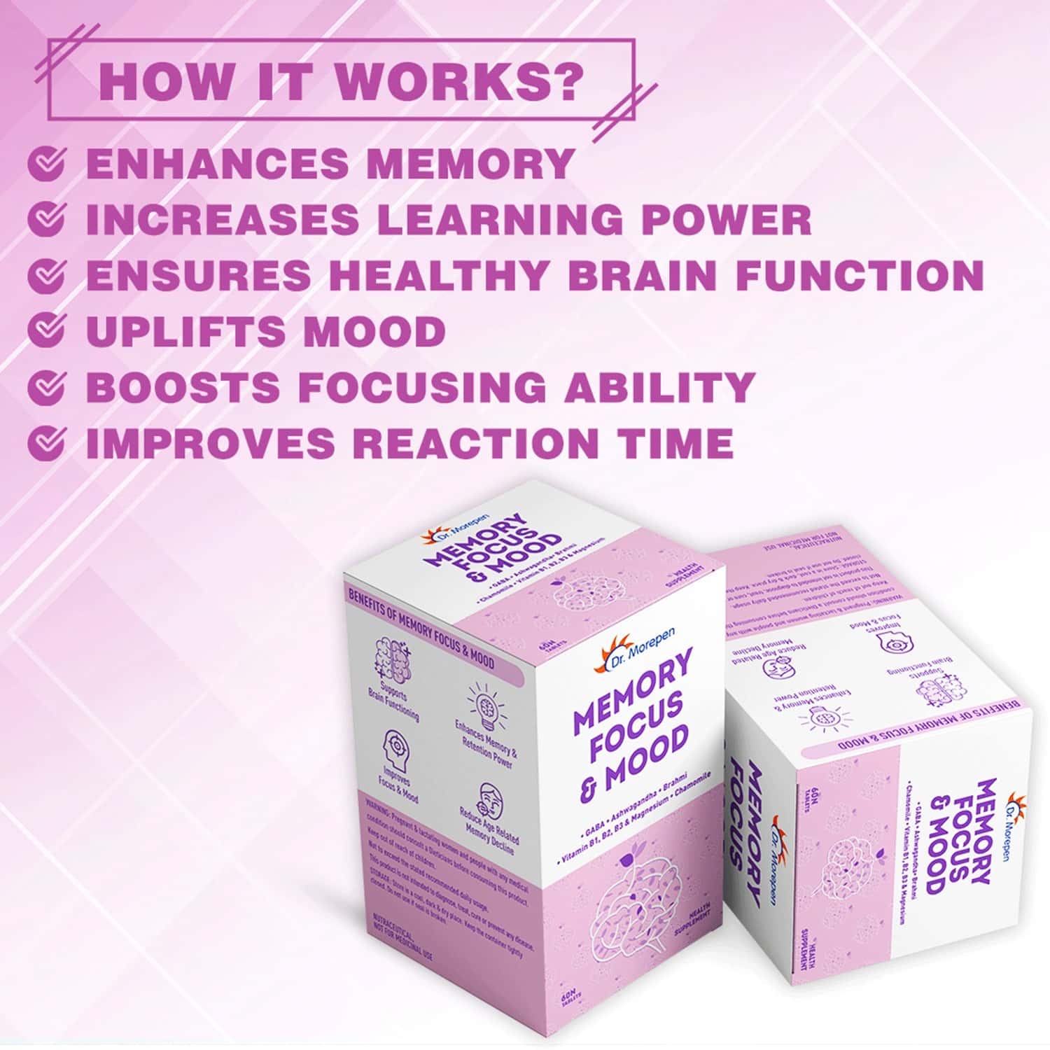 Buy DR MOREPEN MEMORY, FOCUS & MOOD TABLETS FOR BRAIN HEALTH - 60 VEG ...