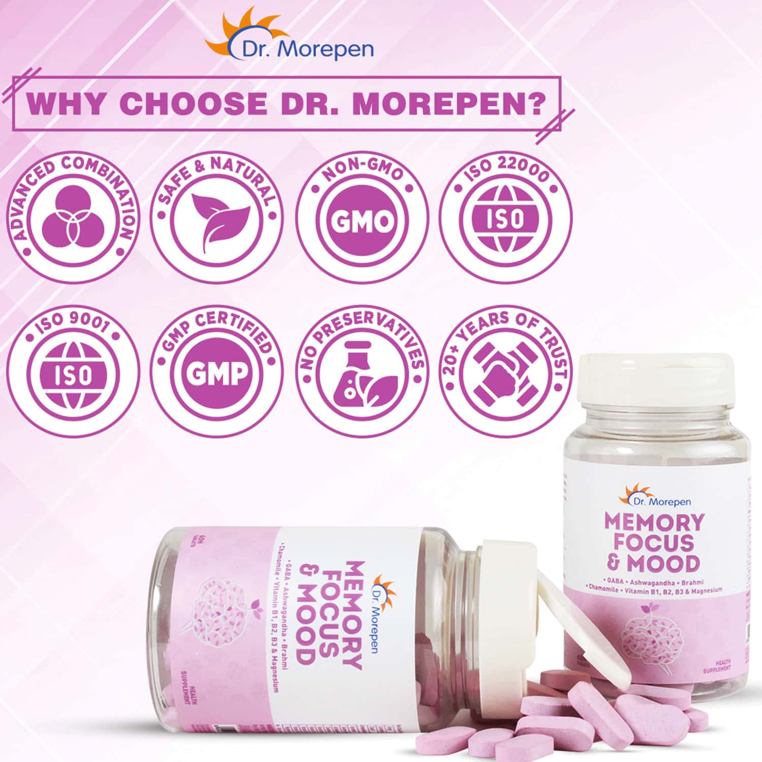 Buy DR. MOREPEN MEMORY, FOCUS & MOOD TABLETS FOR BRAIN HEALTH - 60 VEG ...