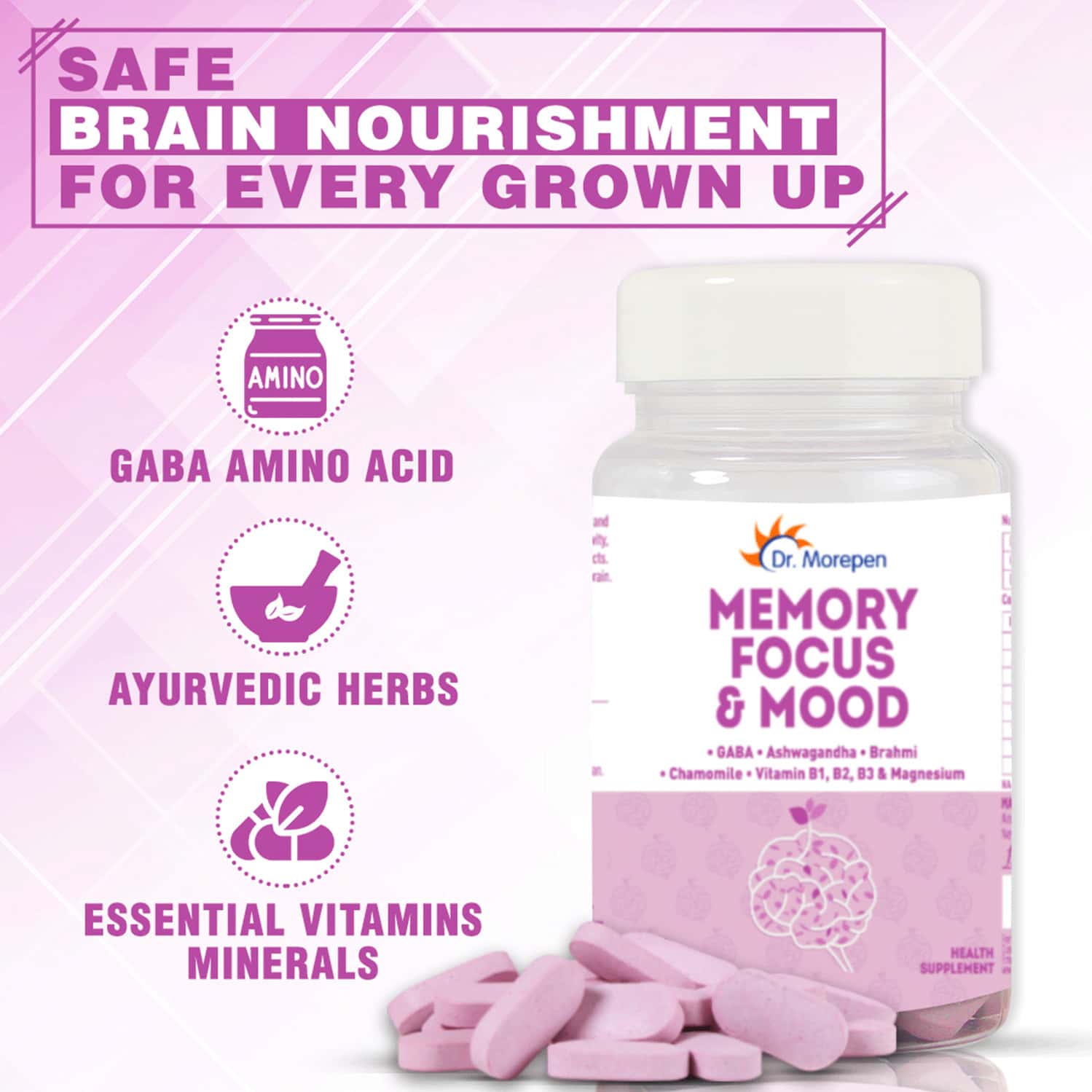 Buy DR. MOREPEN MEMORY, FOCUS & MOOD TABLETS FOR BRAIN HEALTH - 60 VEG ...