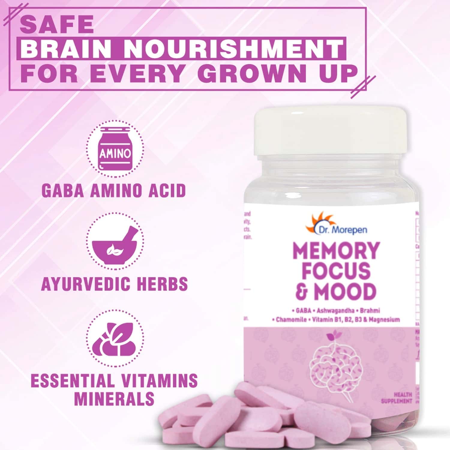 Buy DR MOREPEN MEMORY, FOCUS & MOOD TABLETS FOR BRAIN HEALTH - 60 VEG ...