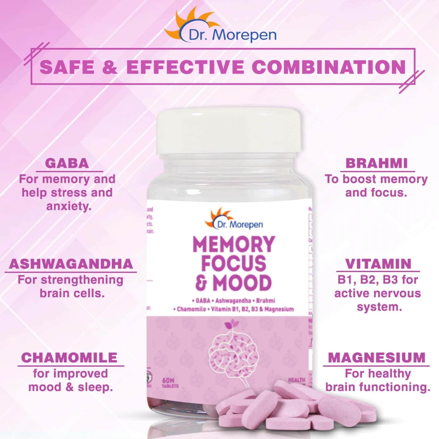 Buy DR MOREPEN MEMORY, FOCUS & MOOD TABLETS FOR BRAIN HEALTH - 60 VEG ...