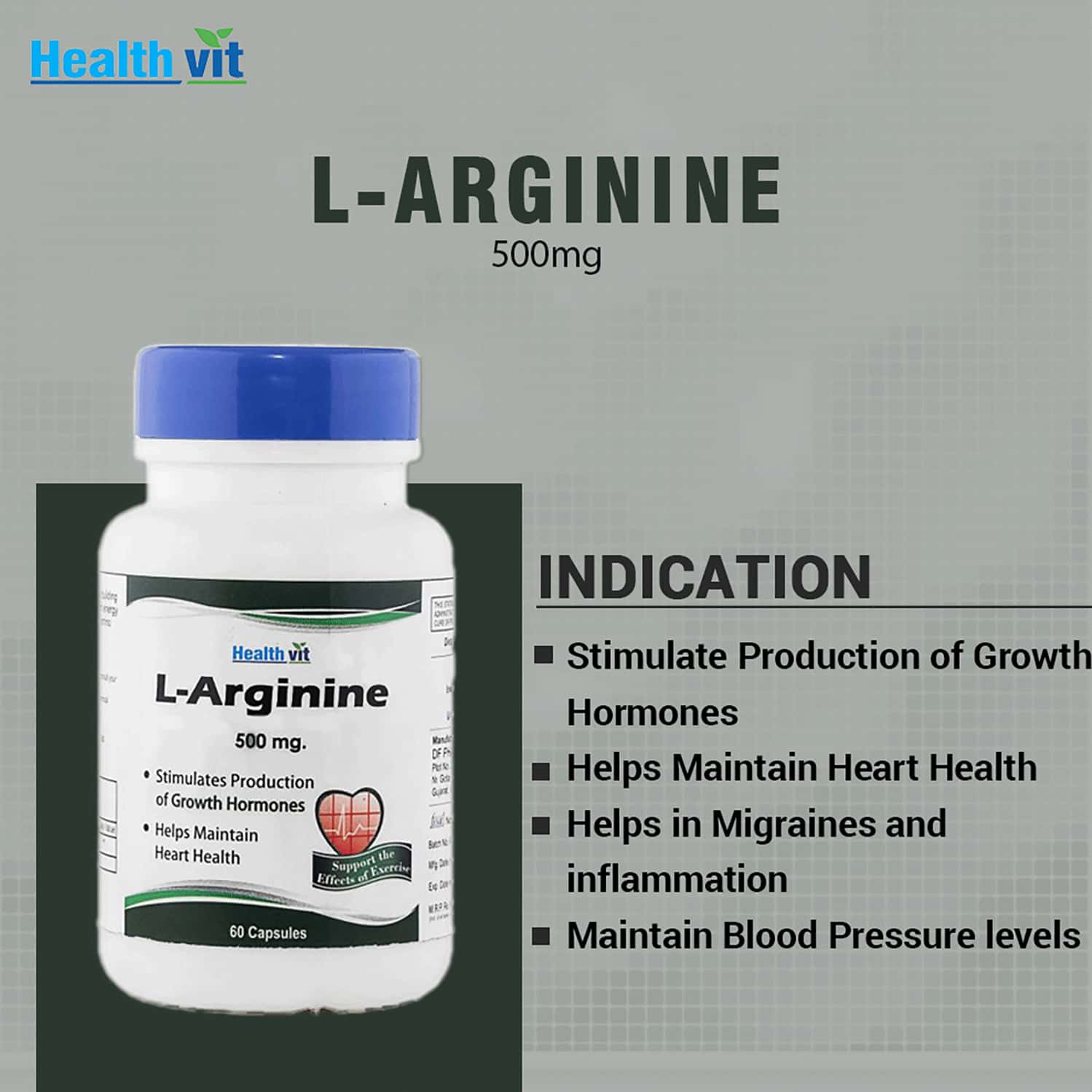 Buy HEALTHVIT L-ARGININE 500 MG - 60 CAPSULES Online & Get Upto 60% OFF ...
