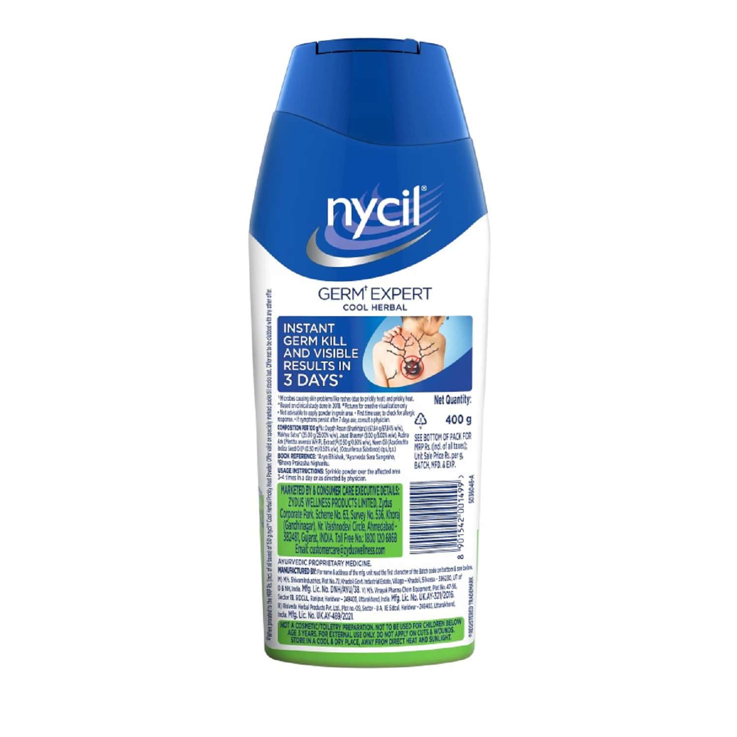 Buy NYCIL COOL HERBAL PRICKLY HEAT TALCUM POWDER 400GM Online & Get ...