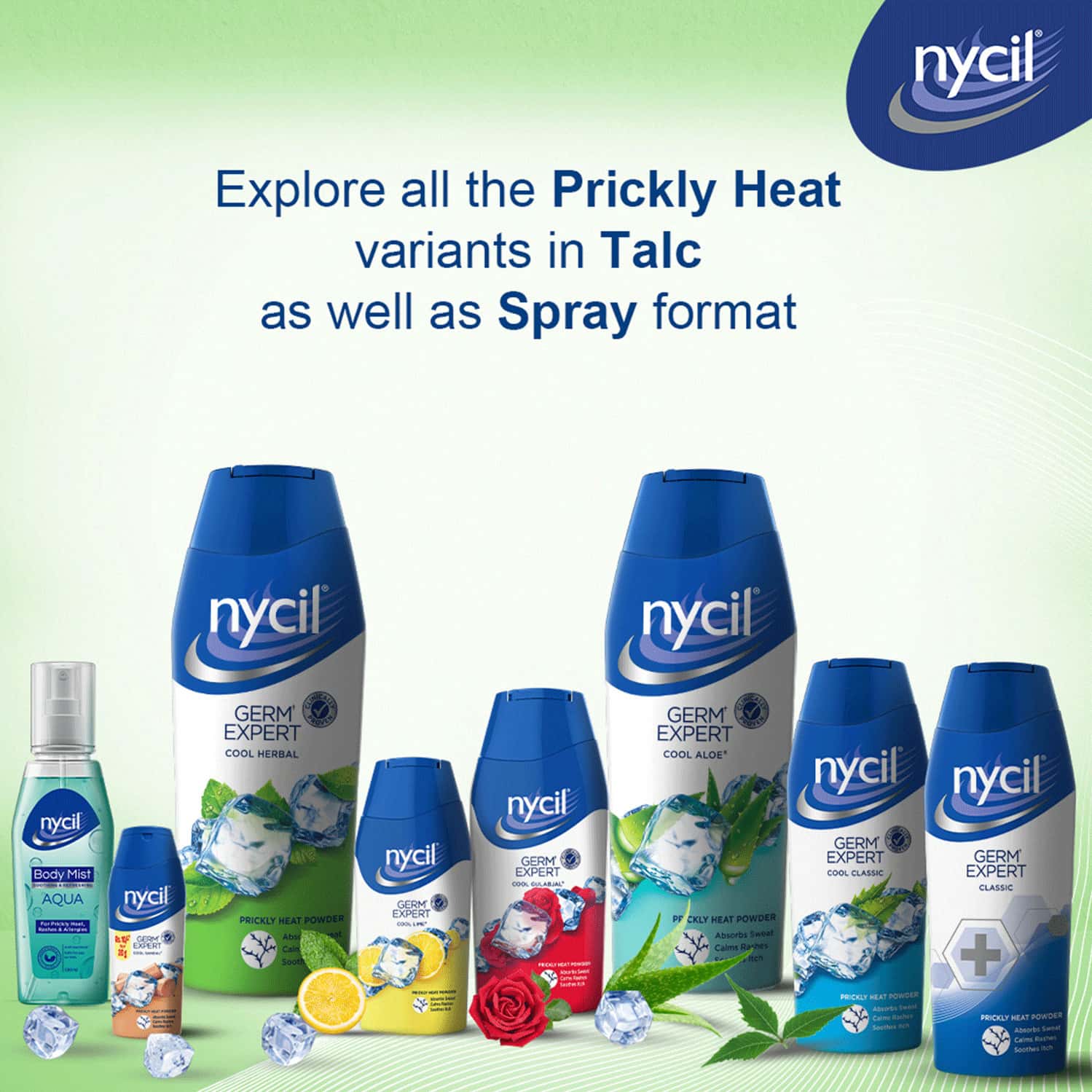 Buy NYCIL COOL HERBAL PRICKLY HEAT TALCUM POWDER, 400G Online & Get ...