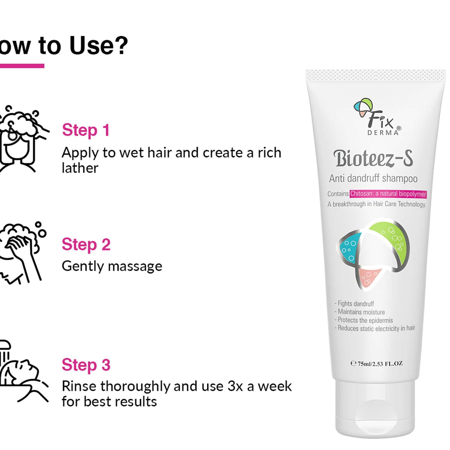 Buy FIXDERMA BIOTEEZ-S ANTI DANDRUFF SHAMPOO FOR FLAKY DRY SCALP - 75ML ...