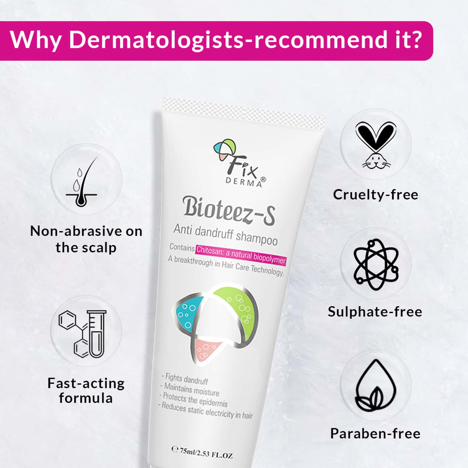 Buy FIXDERMA BIOTEEZ-S ANTI DANDRUFF SHAMPOO FOR FLAKY DRY SCALP - 75ML ...