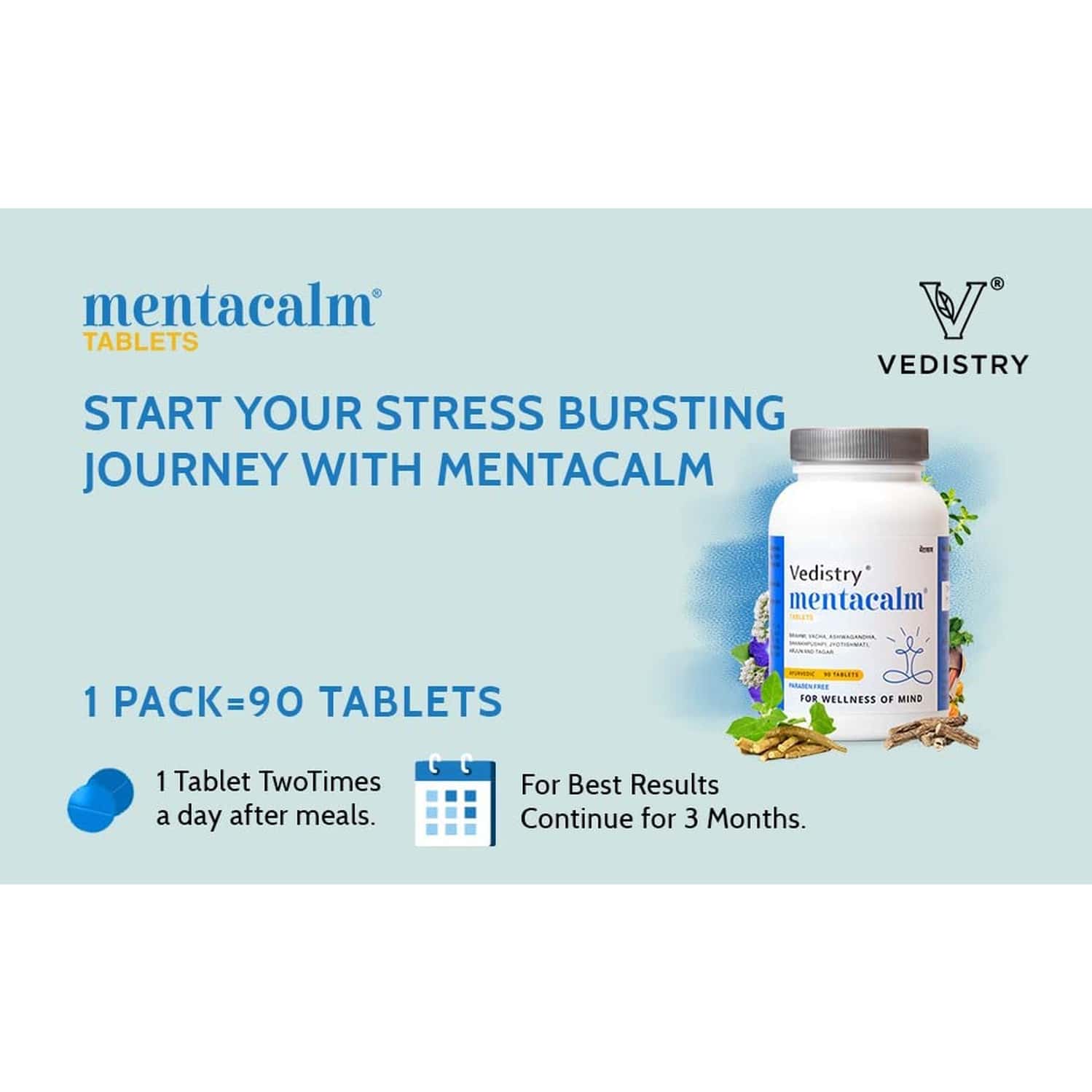 Buy VEDISTRY MENTACALM TABLETS | AYURVEDIC SUPPORT FOR STRESS, ANXIETY ...