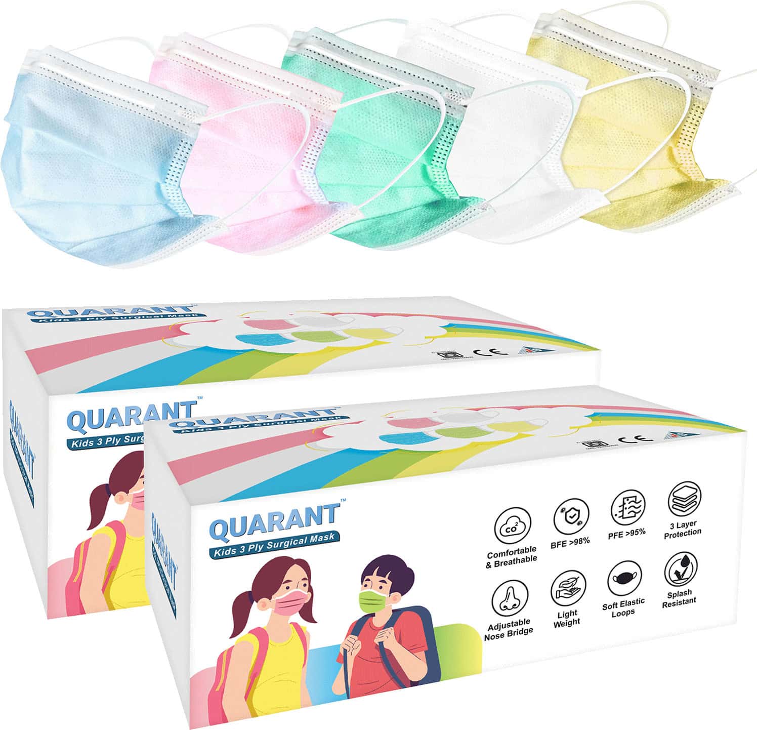 Buy QUARANT KIDS RAINBOW 3 PLY DISPOSABLE SURGICAL FACE MASK FOR BOYS ...