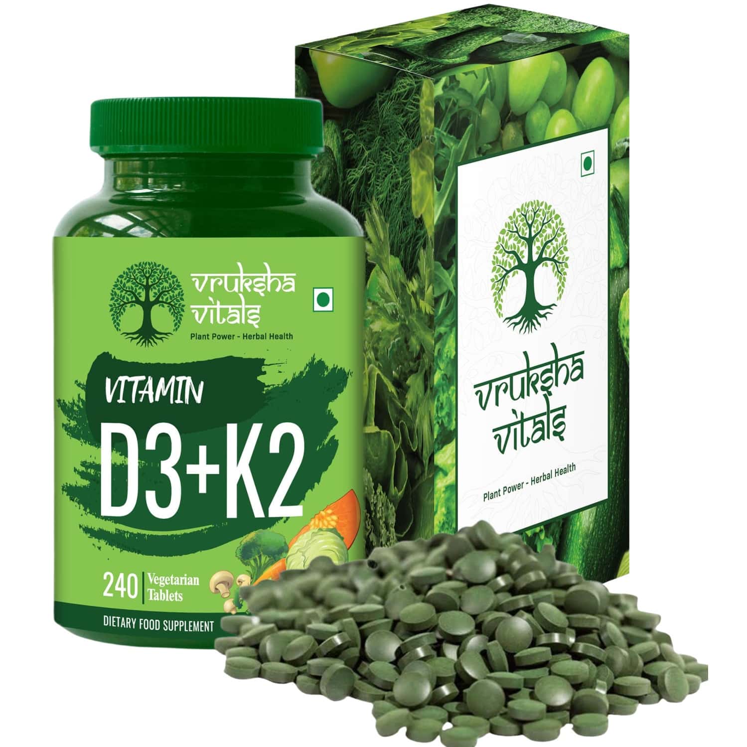 Buy VRUKSHA VITALS VIT D3 & K2 100% RDA 200 TABLETS- PLANT BASED ...