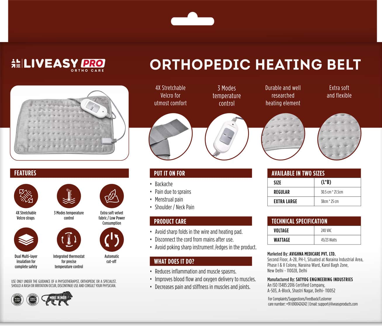 Buy LIVEASY PRO ORTHO CARE ELECTRIC HEATING BELT, EXTRA LARGE Online ...