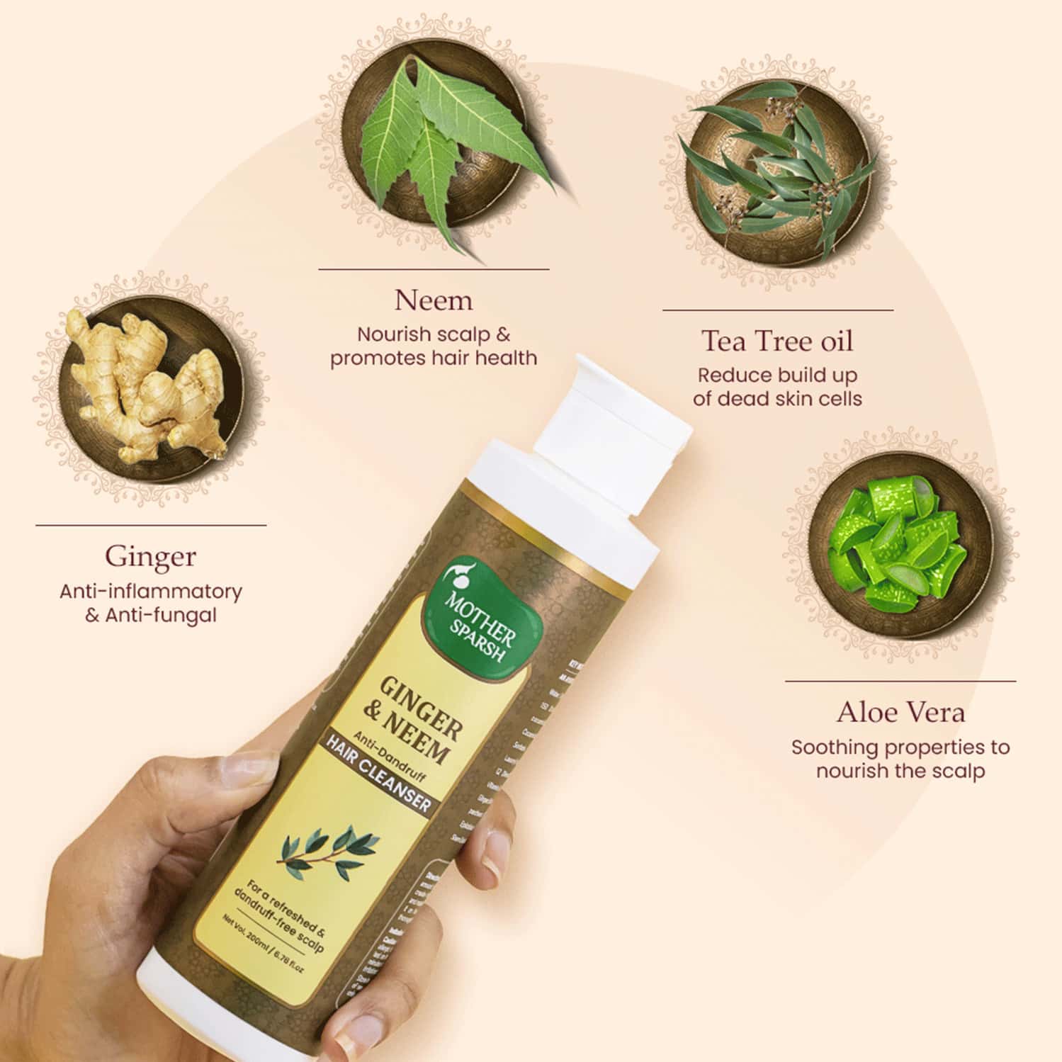 Buy MOTHER SPARSH GINGER & NEEM ANTI-DANDRUFF HAIR CLEANSER- 200 ML ...