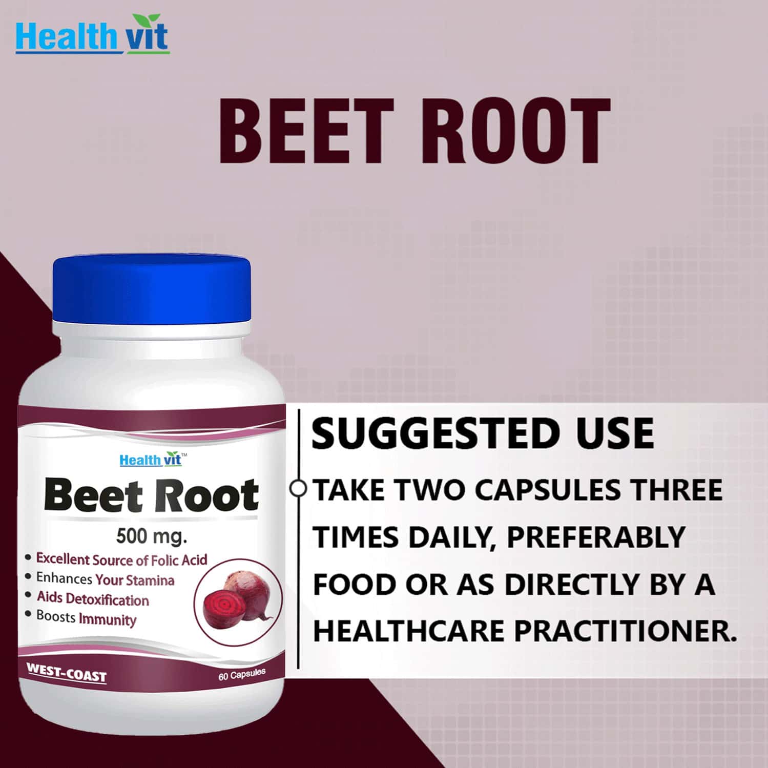 Buy HEALTHVIT BEET ROOT 500 MG 60 CAPSULES FOR IMMUNITY BOOSTER Online ...