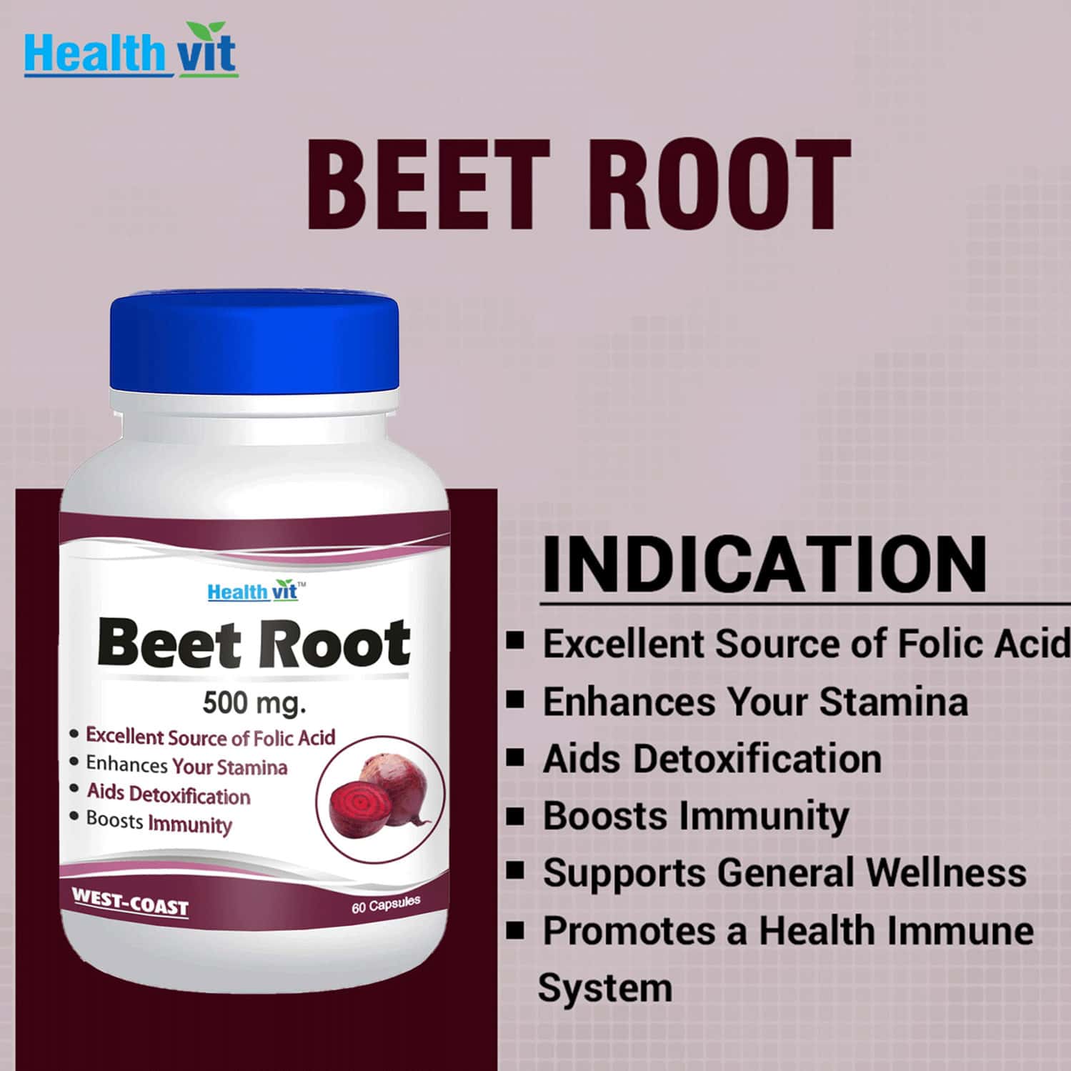 Buy HEALTHVIT BEET ROOT 500 MG 60 CAPSULES FOR IMMUNITY BOOSTER Online & Get Upto 60% OFF at ...